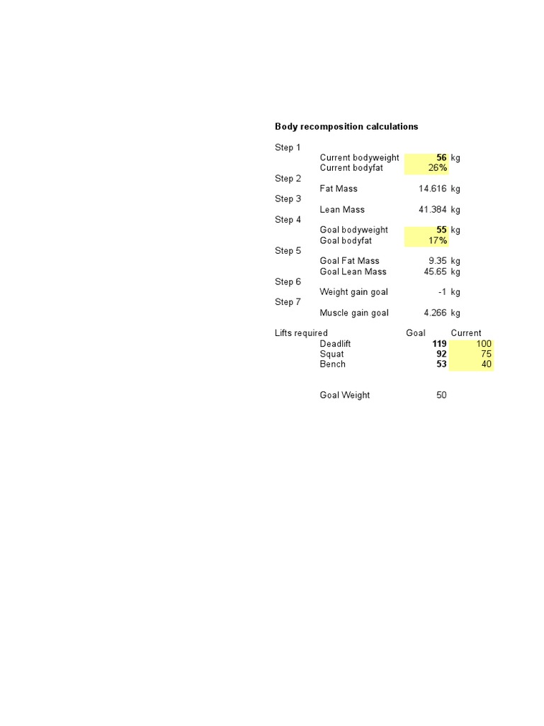 Body Recomp Calc | PDF