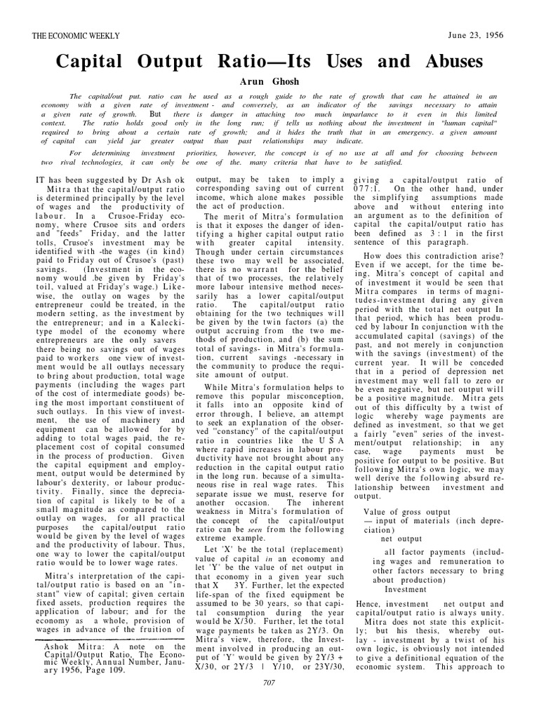 Capital Output Ratioits Uses and Abuses | PDF | Labour Economics ...