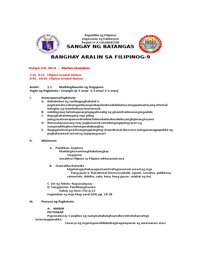 Aralin 1.1 Linangin Filipino g9 (1) Final | PDF