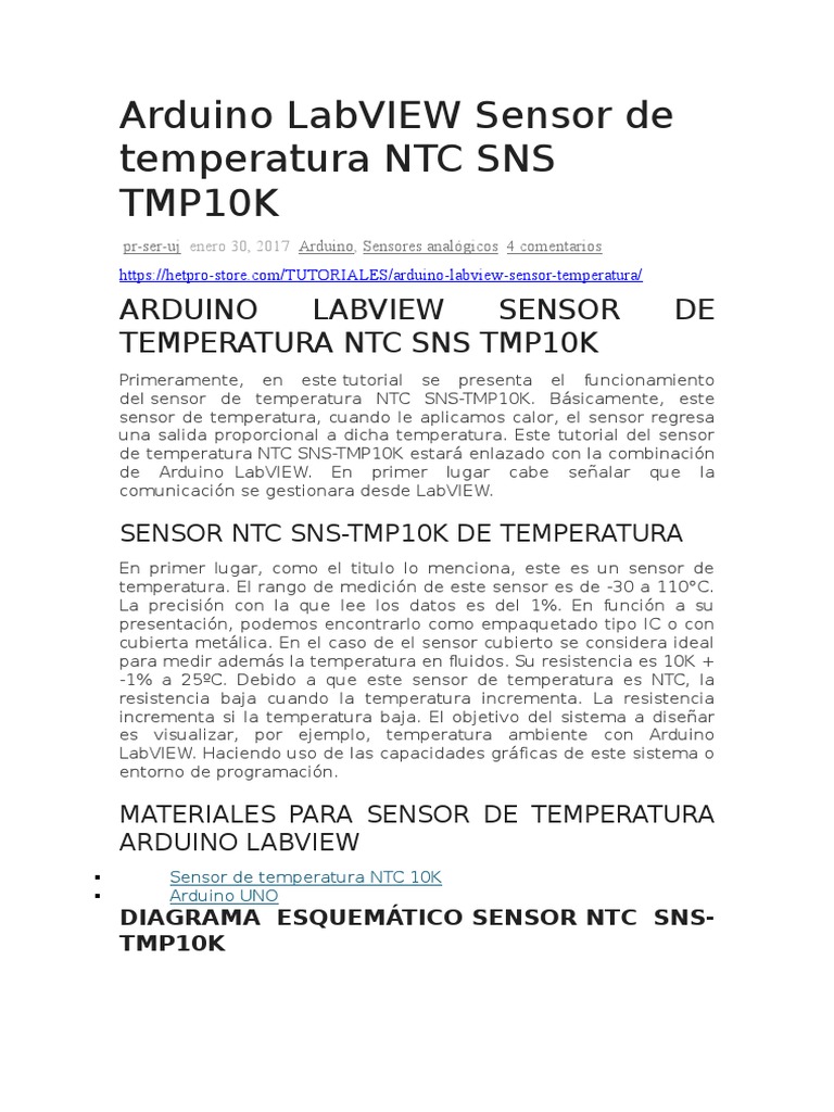 Arduino LabVIEW Sensor de Temperatura NTC SNS TMP10K | PDF | Sensor | Temperatura