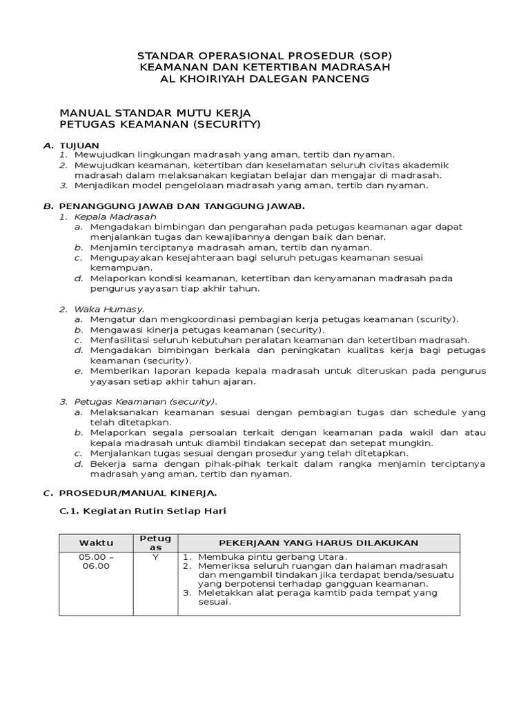 Sop Keamanan Dan Ketertiban Madrasah | PDF