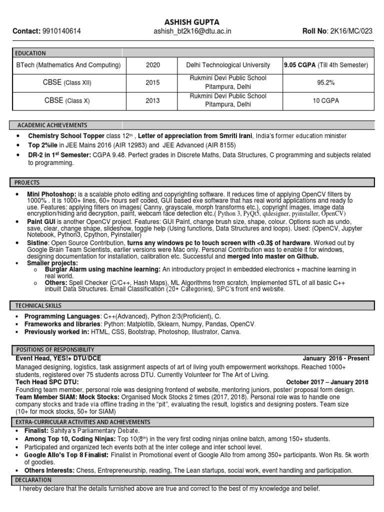 Ashish Gupta Resume - PDF | PDF | Python (Programming Language) | Areas Of Computer Science