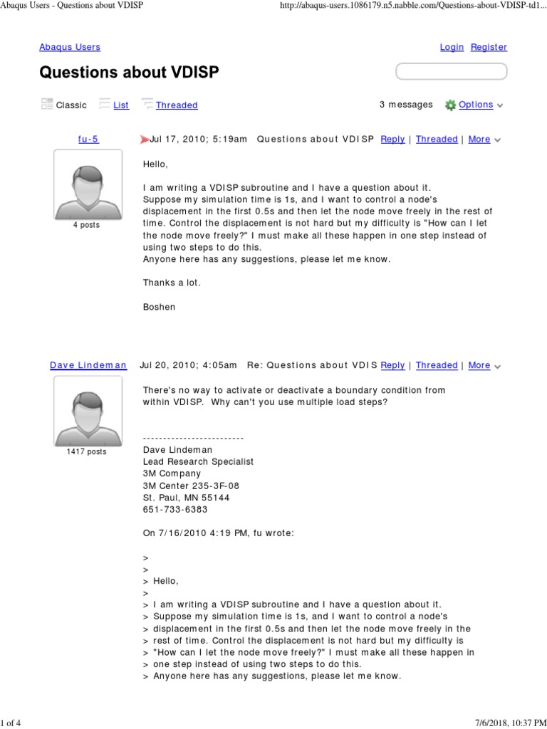 Abaqus Users - Questions About VDISP - 3 | PDF | Online Services | Internet