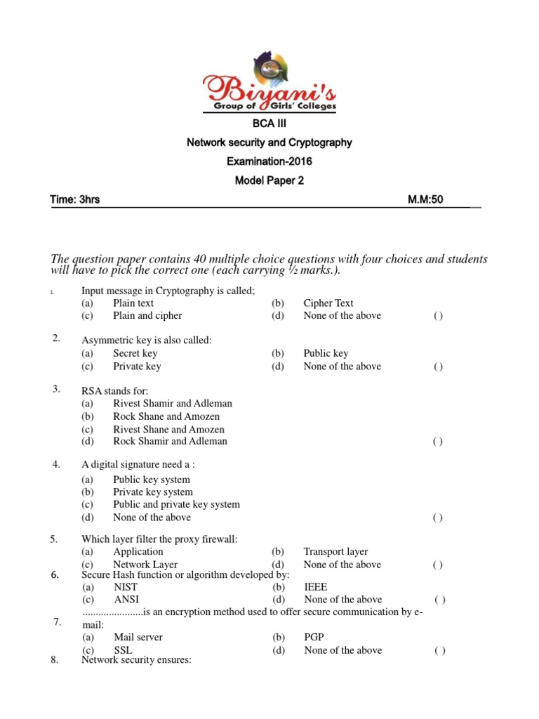 Network Security MCqs | PDF | Cryptography | Public Key Cryptography