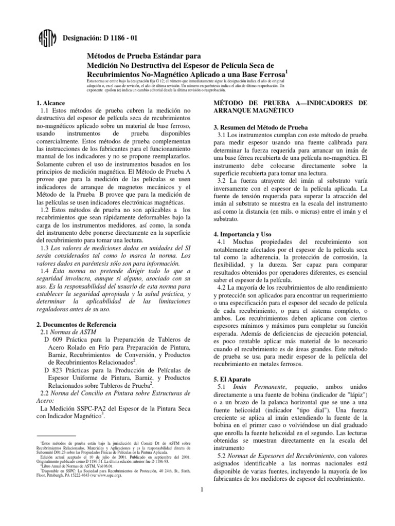 ASTM D 1186 01 Espanol Metodos de Prueba Estandar para | PDF ...
