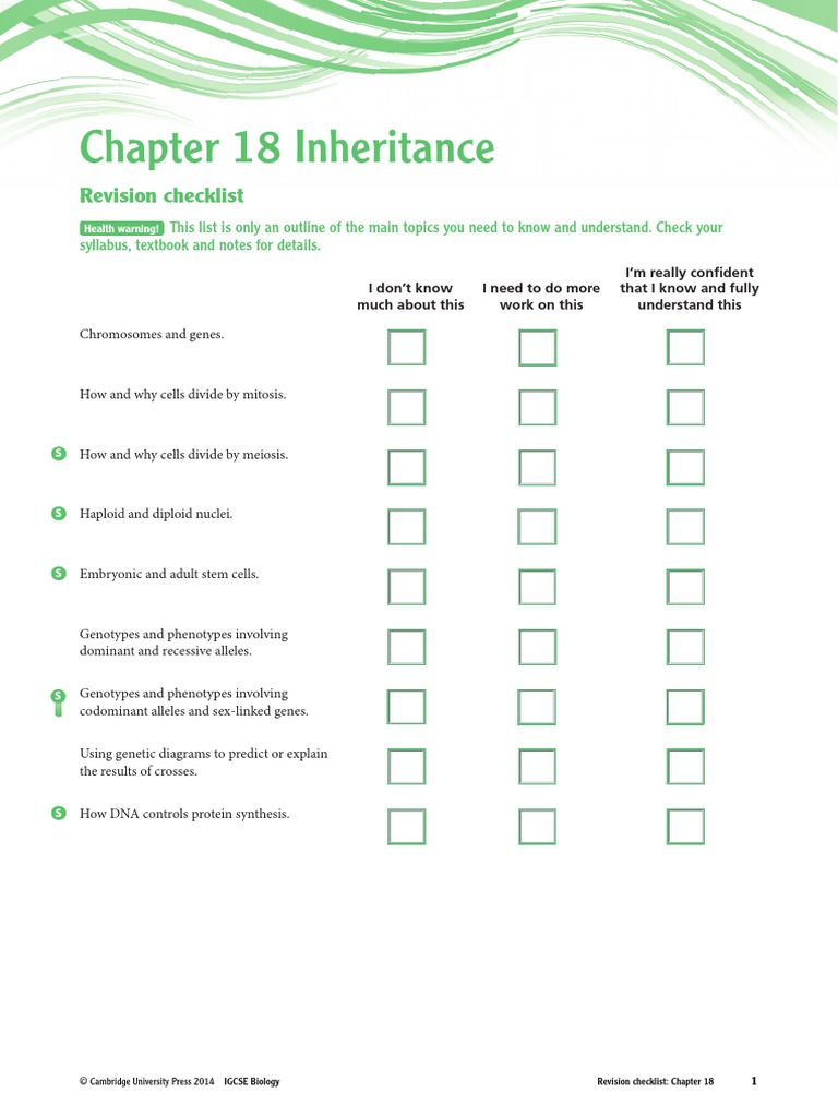 Chapter 18 Inheritance: Revision Checklist | PDF