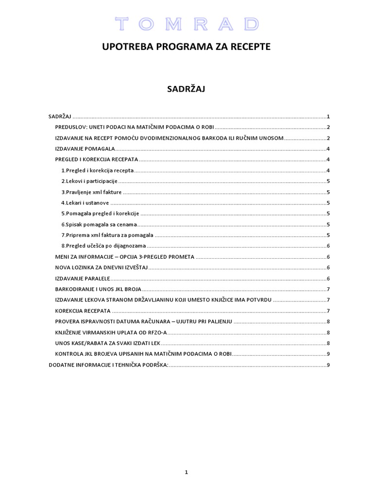 Upotreba Programa Za Recepte | PDF