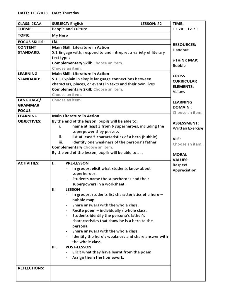 Lesson Plan - My Hero | PDF | Hero | Lesson Plan