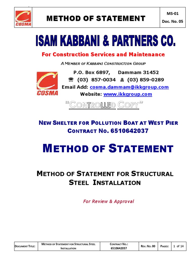 Method Of Statement Structural Steel Quality Assurance Framing