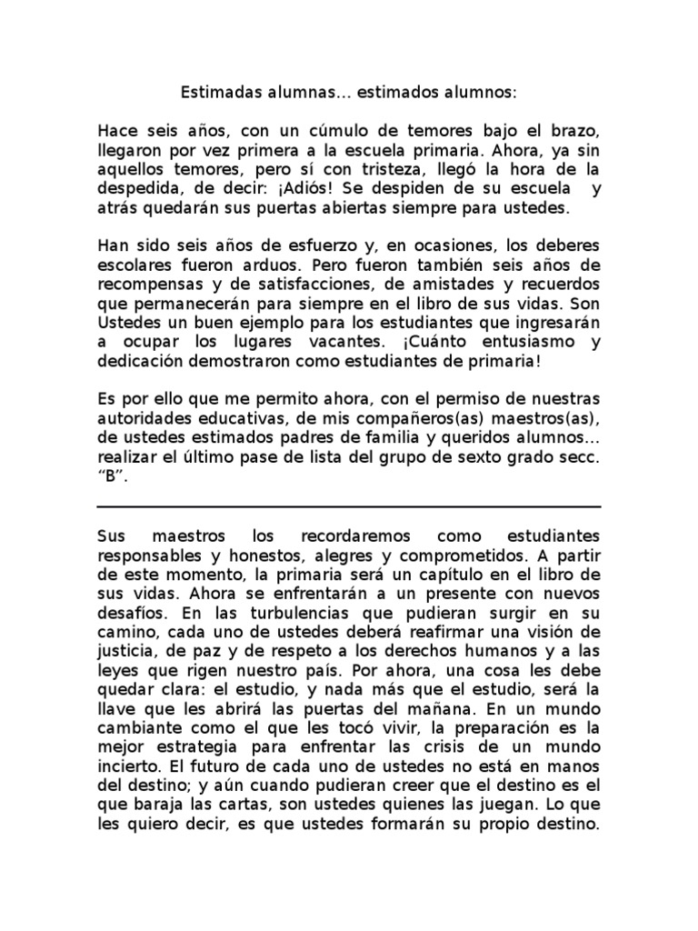 Palabras para El Último Pase de Lista | PDF | Educación primaria