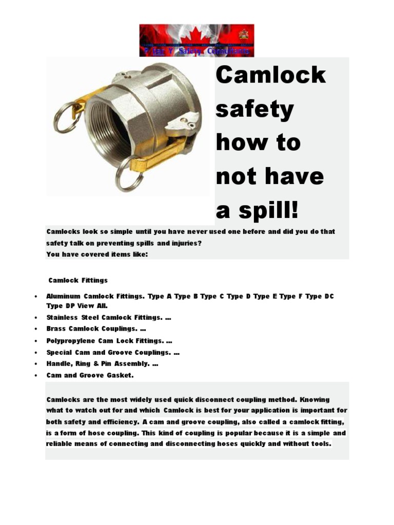Camlock Safety Guide: How to Prevent Spills | PDF | Manufactured Goods ...
