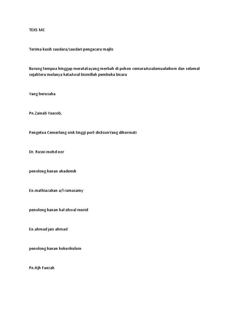 TEKS MC Majlis Perasmian STEM | PDF