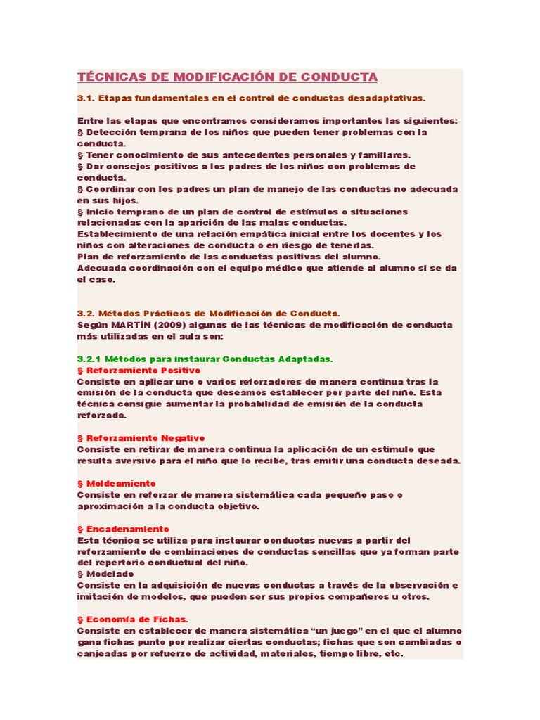 Técnicas de Modificación de Conducta Infantil | PDF | Modificación de ...