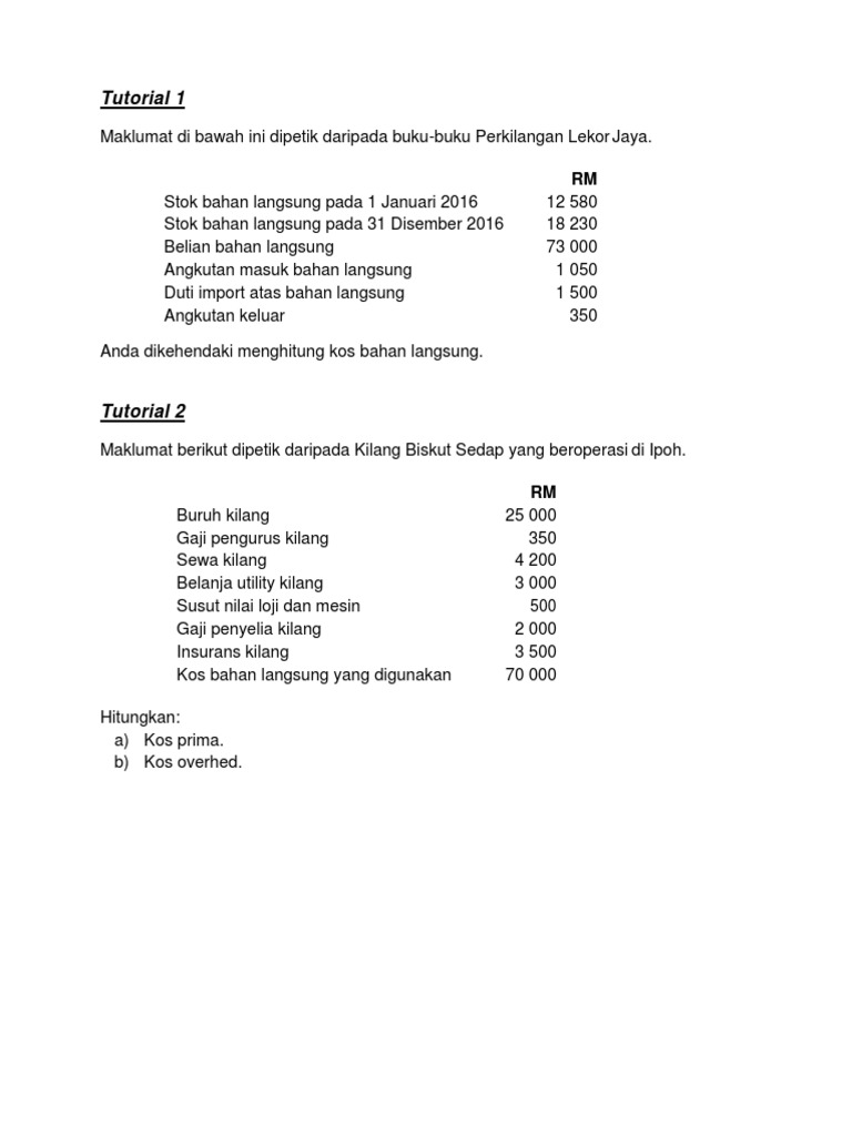 Soalan Tutorial Modul 7-Perakaunan Kos | PDF