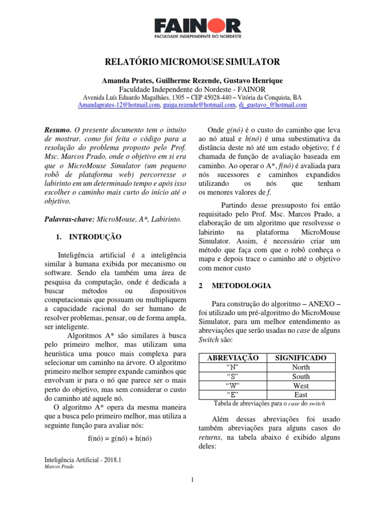 Micromouse Simulator Pdf Algoritmos Robô 