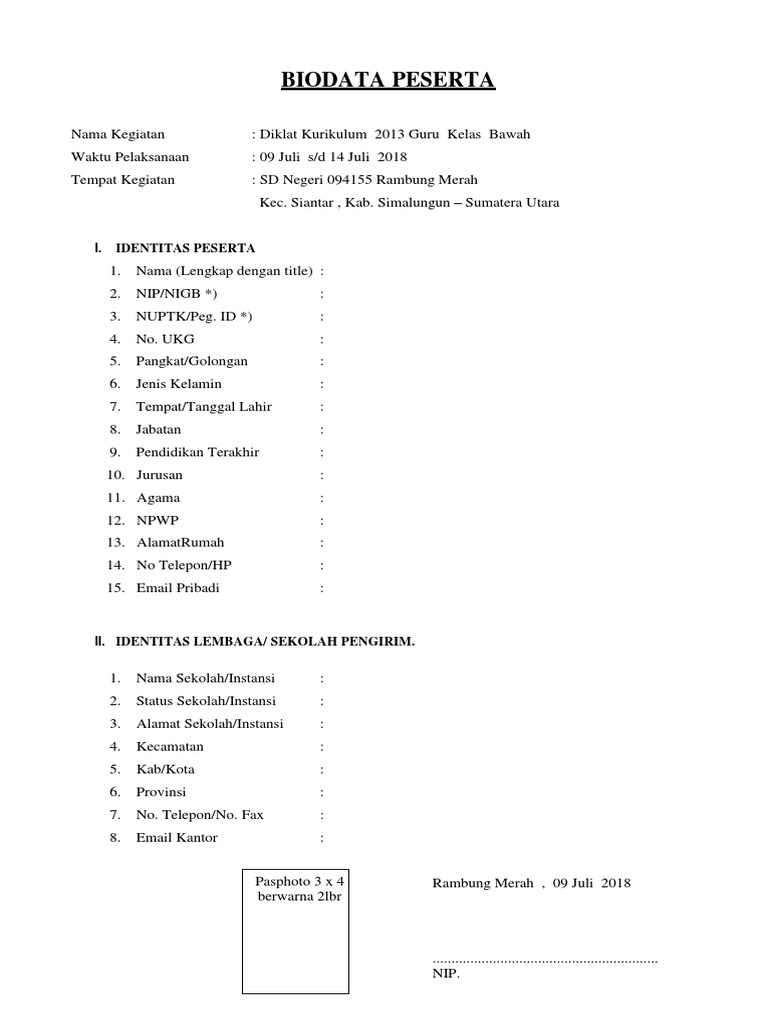 Biodata Peserta | PDF