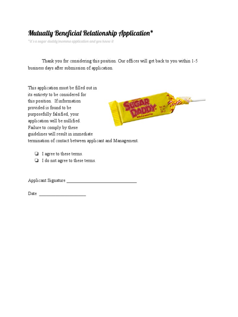 Sugar Daddy Application Form (Free To Use) | PDF | Sex | Human Reproduction