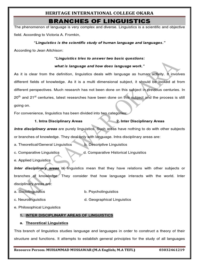 Branches of Linguistics | PDF | Linguistics | Phonology