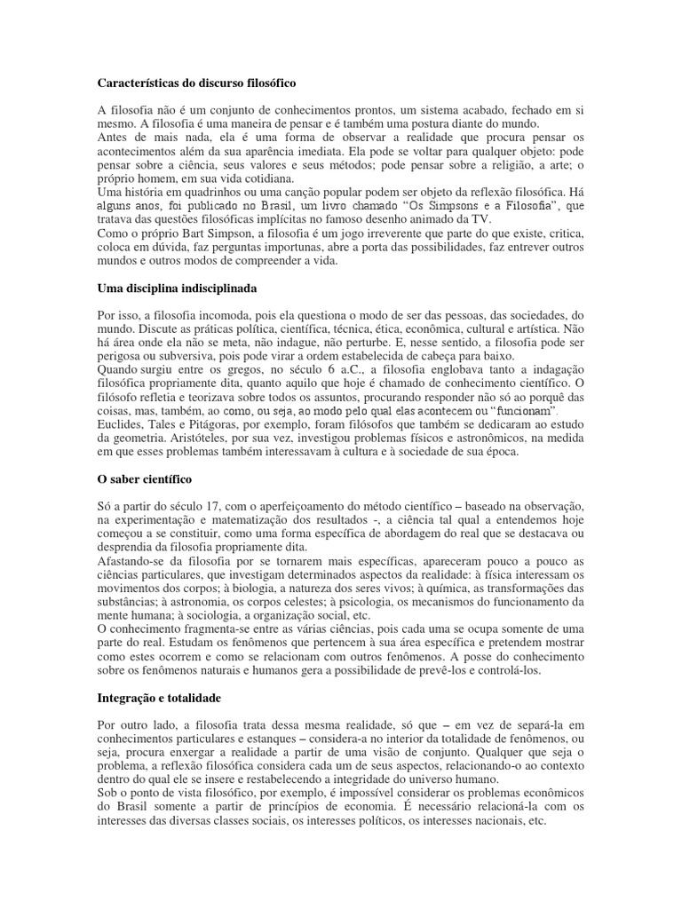 Características do Discurso Filosófico | PDF | Science | Realidade