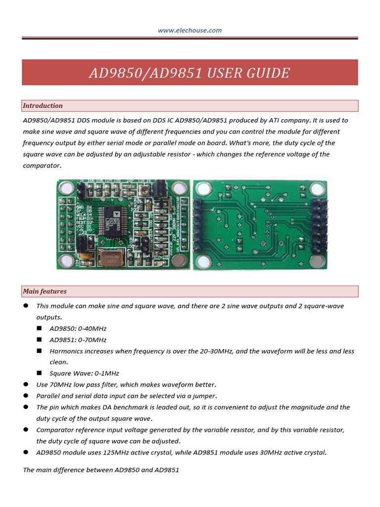 Ad9850 1 Manual | PDF | Signal Processing | Electronic Engineering