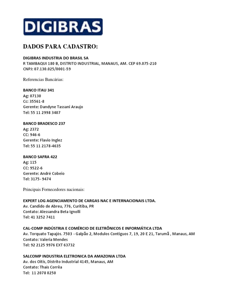 Digibras Ind Do Brasil SA - Dados Cadastrais | PDF