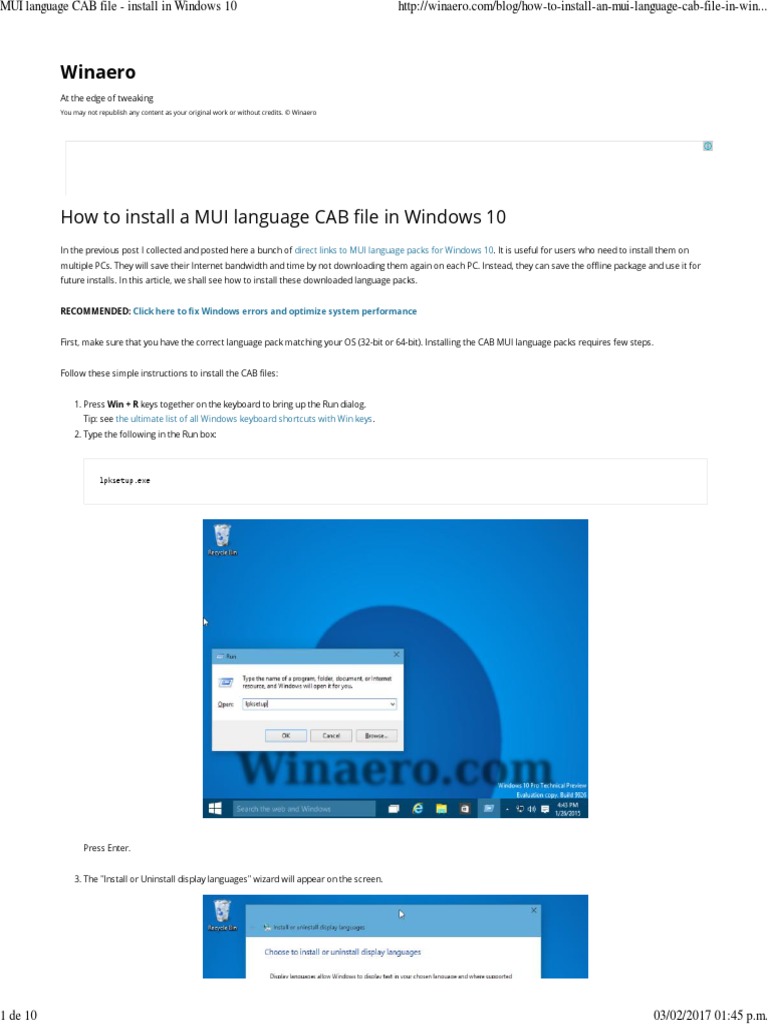 MUI Language CAB File - Install in Windows 10 | PDF | Windows 10 ...