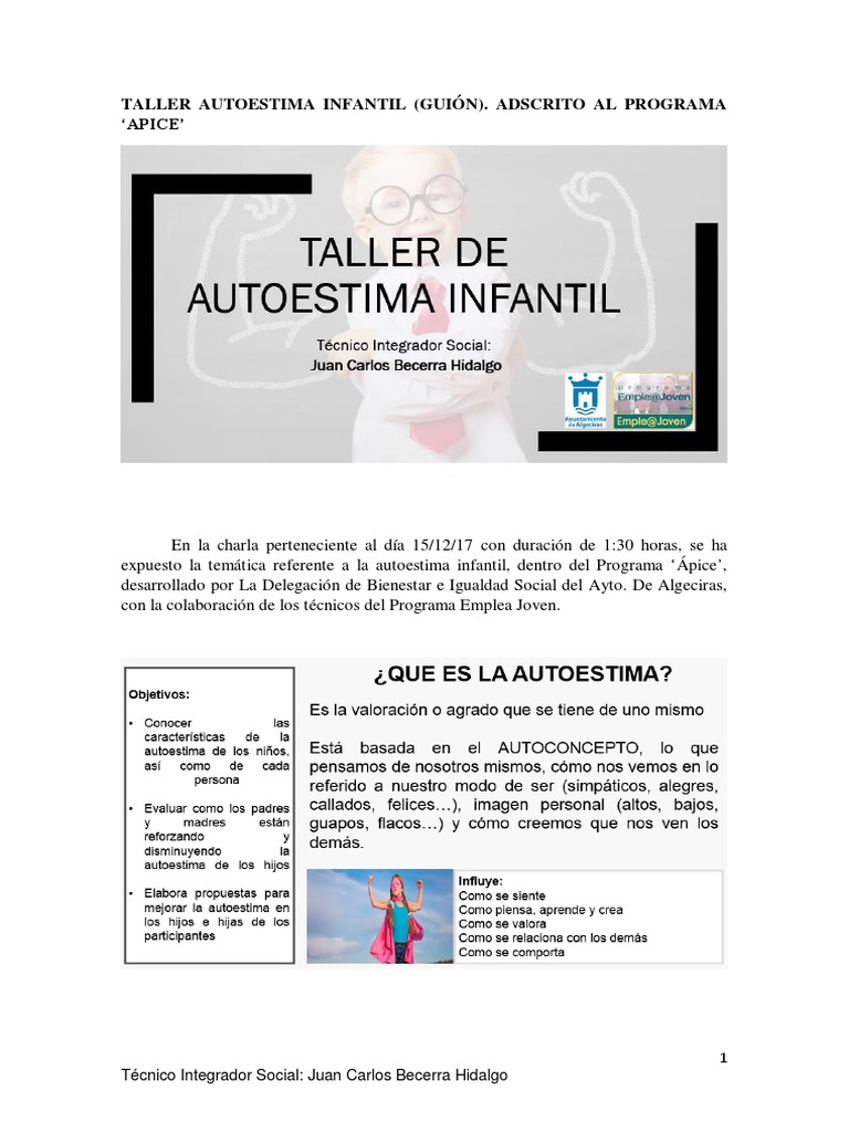 Taller de Autoestima Infantil. Proyecto Apice | PDF | Autoestima | Comportamiento