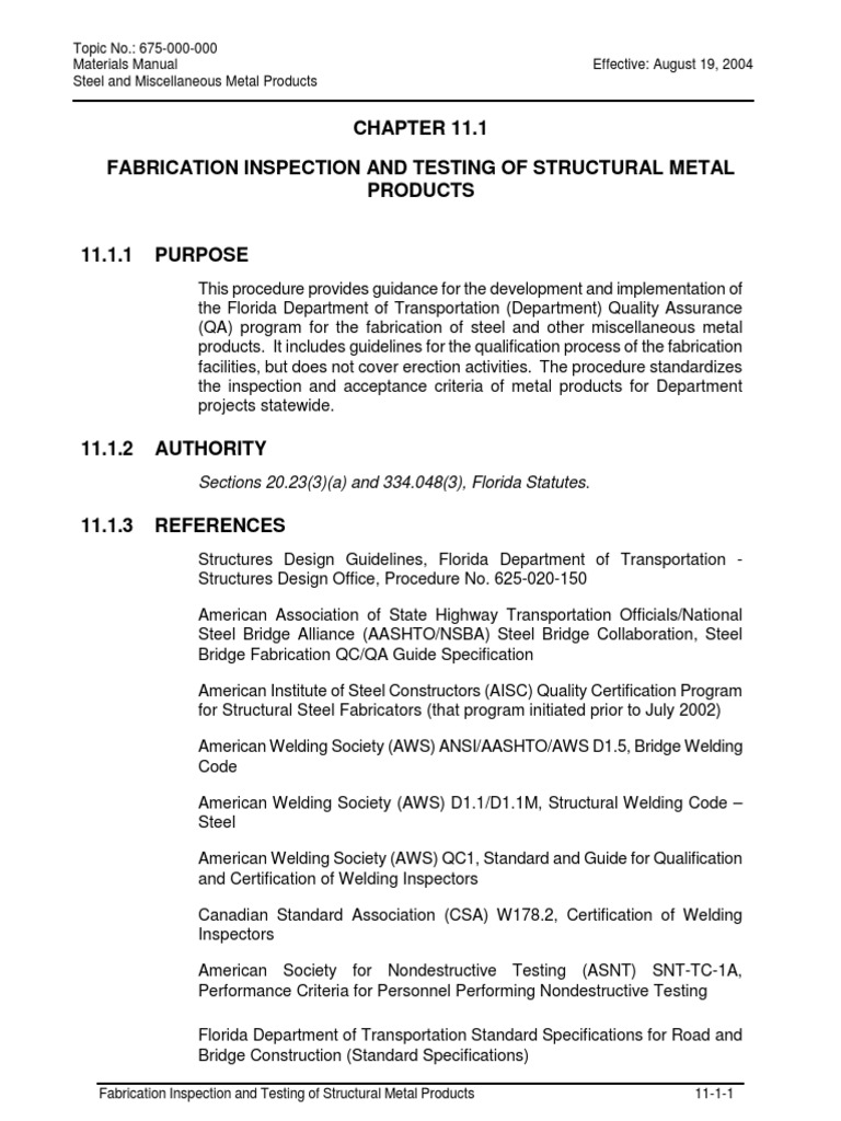 Fabrication Inspection and Testing of Structural Metal Products | PDF ...