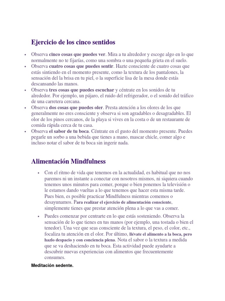 Ejercicio de Los Cinco Sentidos | PDF | Sabor | Meditación