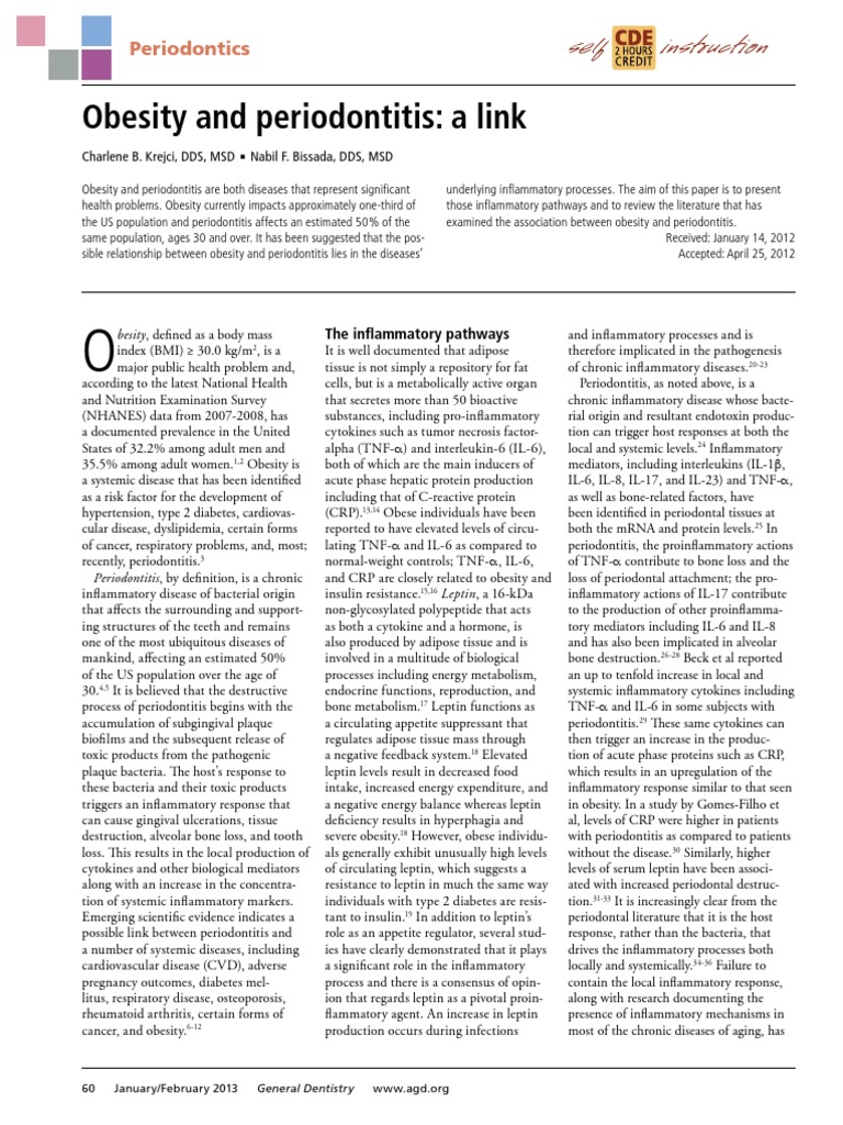 Obesity and Periodontitis A Link PDF | PDF | Leptin | Inflammation
