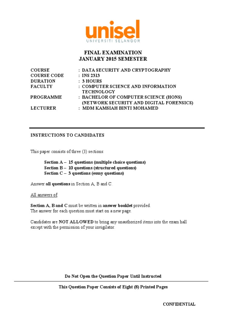 CryptoGraphy Exam Paper | PDF | Cryptography | Key (Cryptography)