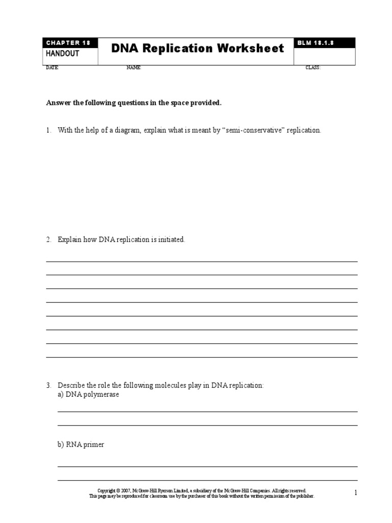 18.1.8 DNA Replication Worksheet | PDF | Dna Replication | Biomolecules