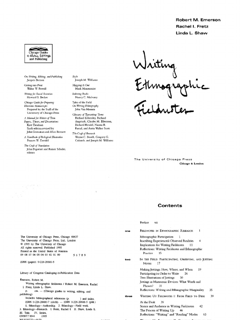 Robert M Emerson Writing Ethnographic Fieldnotes | PDF | Ethnography ...