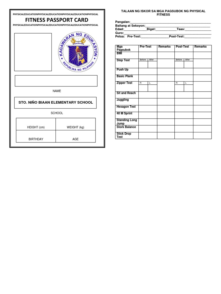 Fitness Passport Card: Sto. Niño Biaan Elementary School | PDF