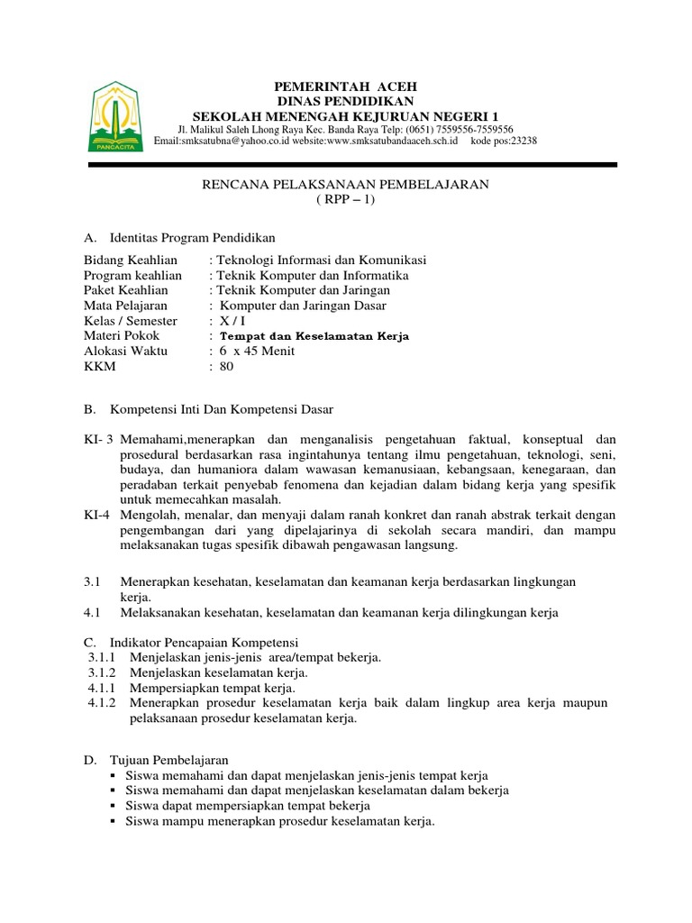RPP Komputer Dan Jaringan Dasar KD-1 | PDF | Karier & Perkembangan