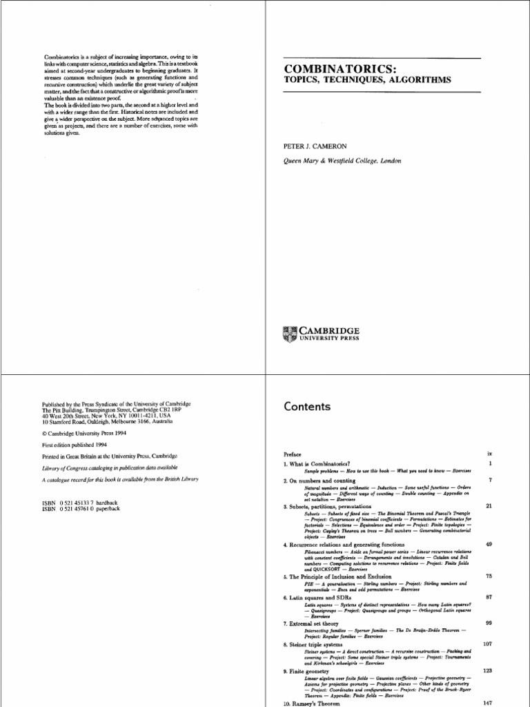 Combinatorics Topics Techniques Algorithms 1995 PDF | PDF Combinatorics Topics Techniques Algorithms 1995 PDF | PDF