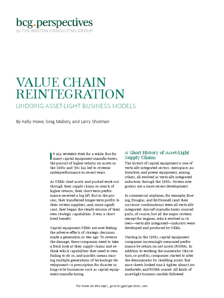 BCG - Value Chain Reintegration | PDF | Supply Chain | Outsourcing