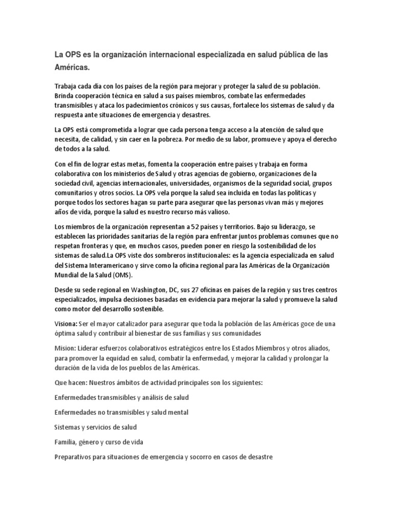 La OPS | PDF | Organización Panamericana de la Salud | Salud pública