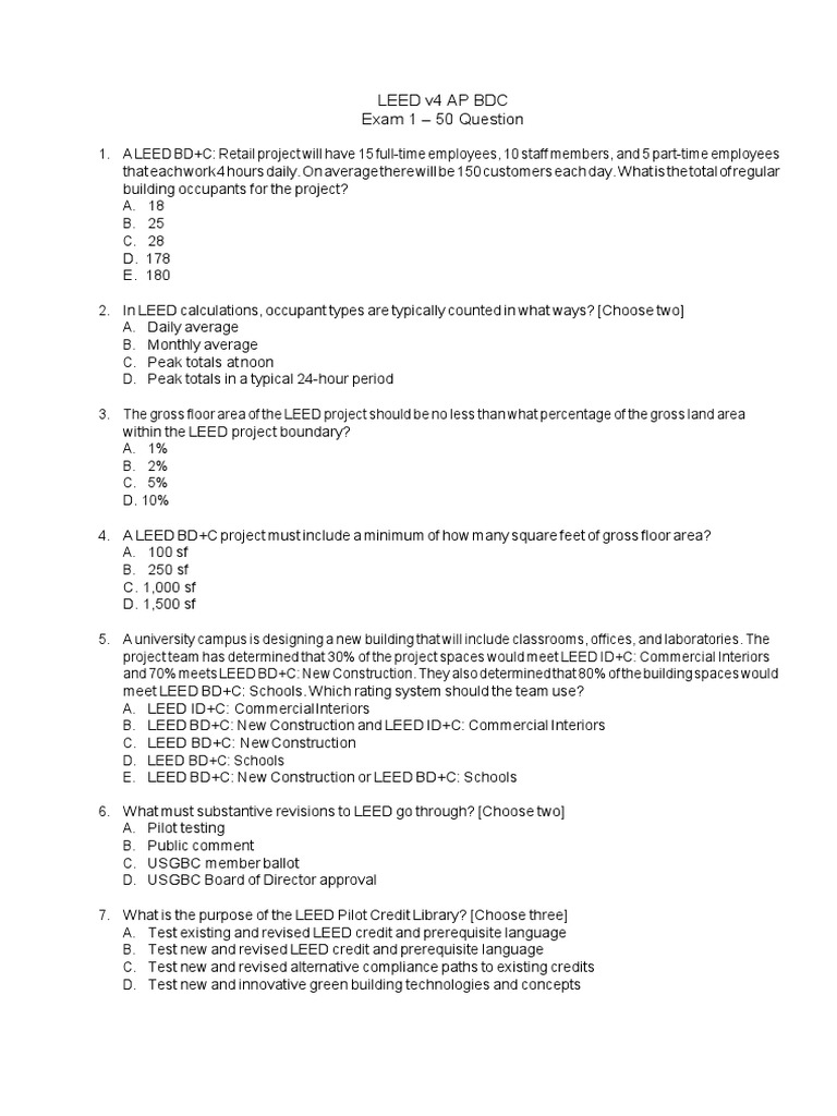 LEED AP BDC - Exam 1 - 50 Questions - Update For Facebook | Download ...