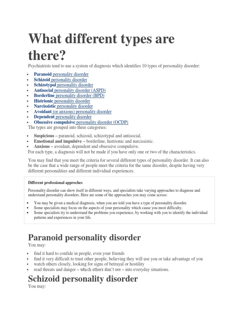 Different Types of Personality Disorder | PDF | Personality Disorder ...