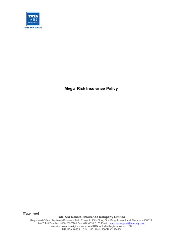 Mega Risk Insurance Tata | PDF | Deductible | Indemnity