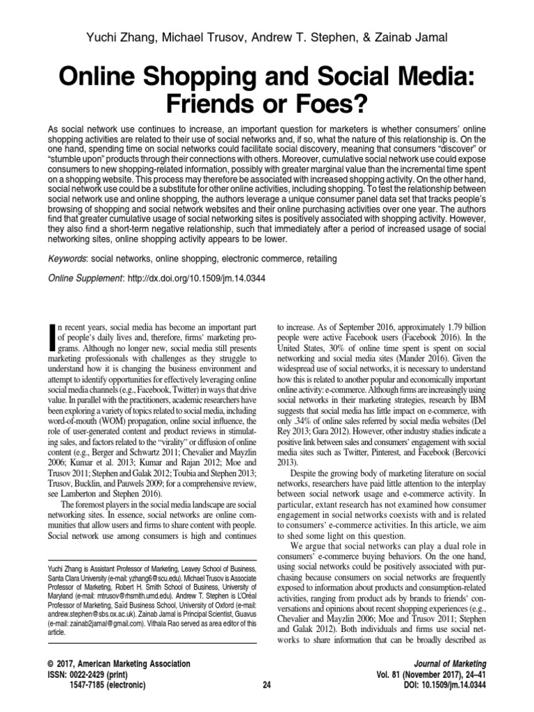 Online Shopping and Social Media: Friends or Foes?: Yuchi Zhang ...