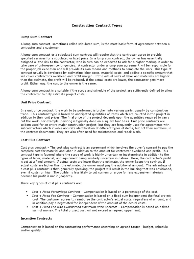 ContractTypes PDF | Download Free PDF | General Contractor | Contract ...