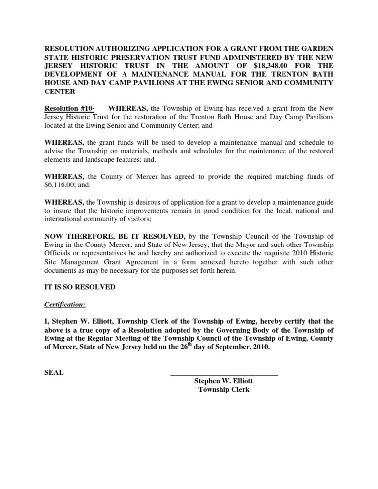 9-28-10 Grant From Garden State Historic Preservation Trust Fund | PDF