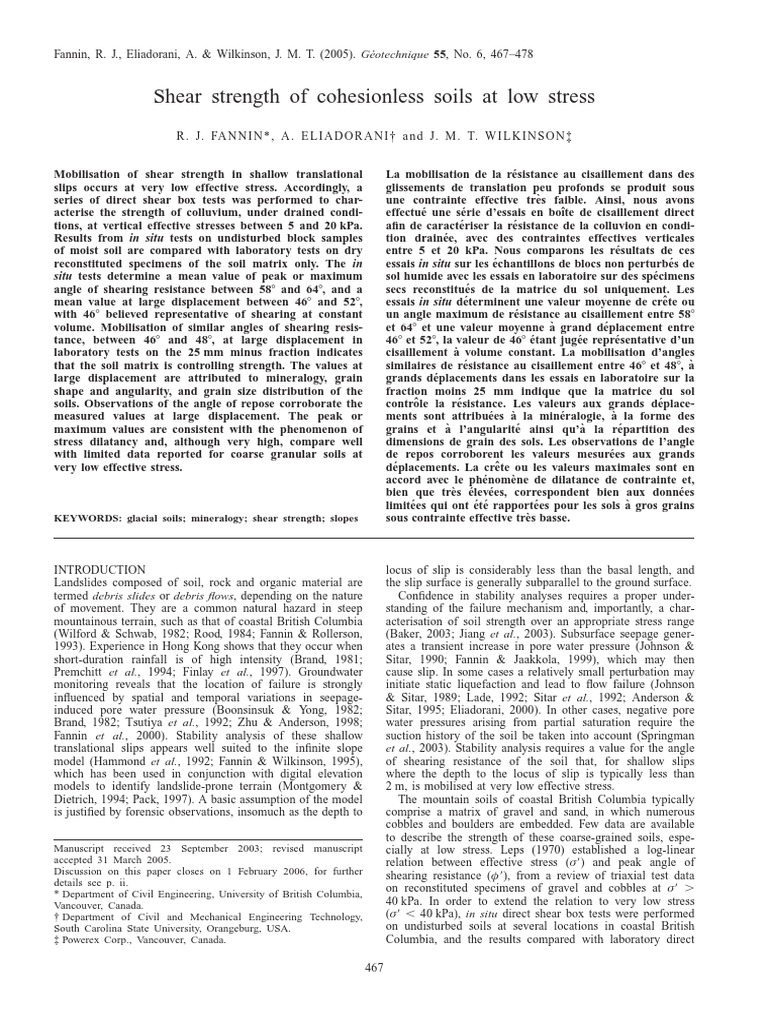 Shear Strength in Low-Stress Soils | PDF | Soil Mechanics | Sand