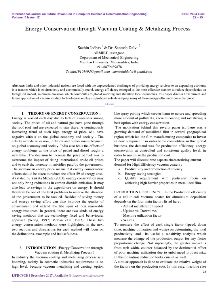 Energy Conservation Through Vacuum Coating & Metalizing Process | PDF | Energy Conservation ...
