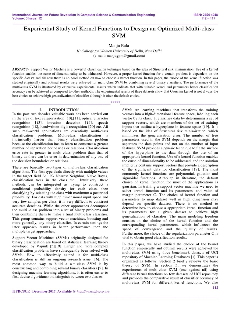 Optimizing Multi-class SVM with Kernel Functions | PDF | Support Vector Machine | Statistical ...