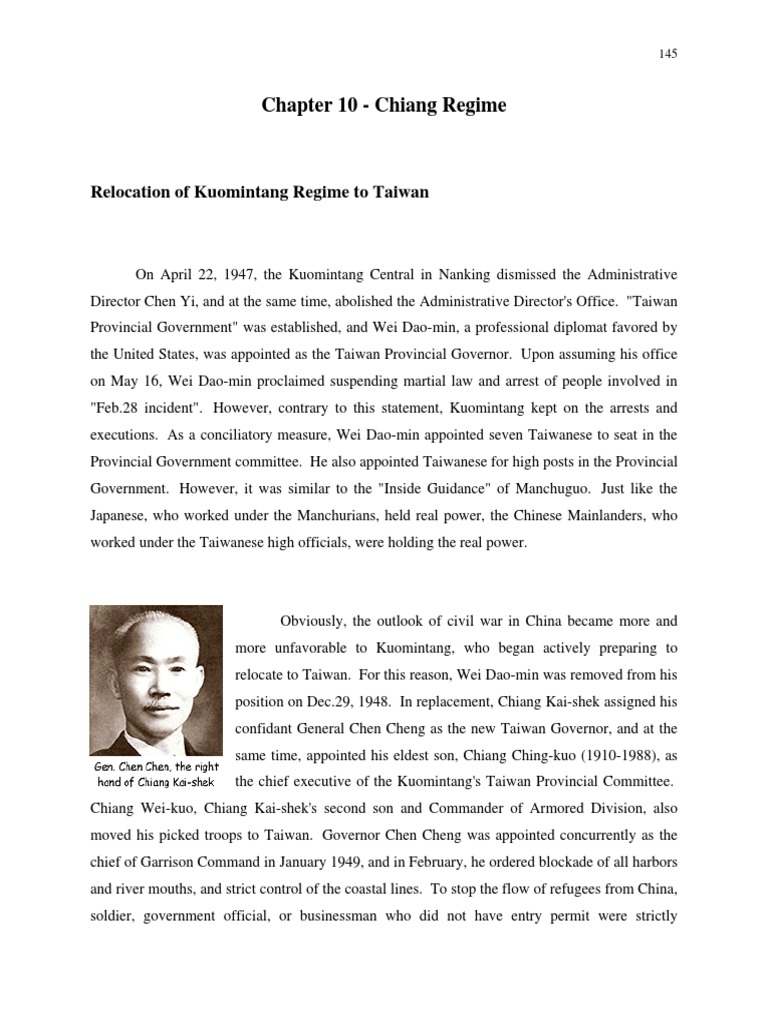 Taiwan History - Chiang Regime | PDF | Kuomintang | Chiang Kai Shek