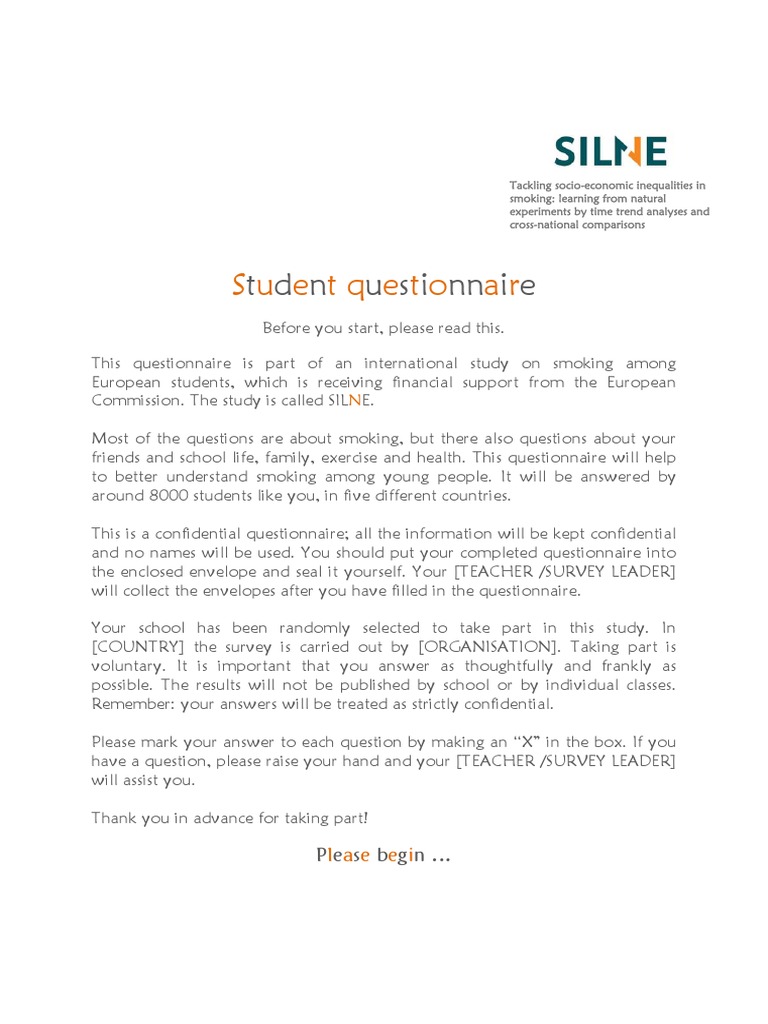 00 Questionnaires Student School | PDF | Tobacco Smoking | Addiction