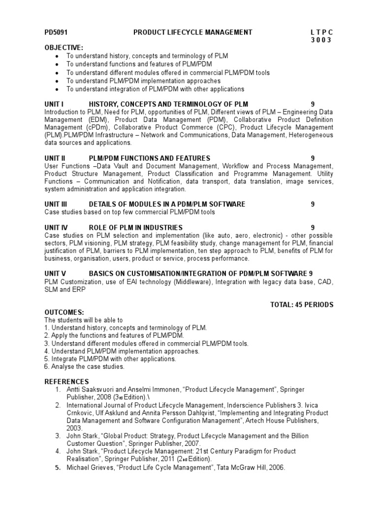 PLM Syllabus | PDF | Product Lifecycle | Software